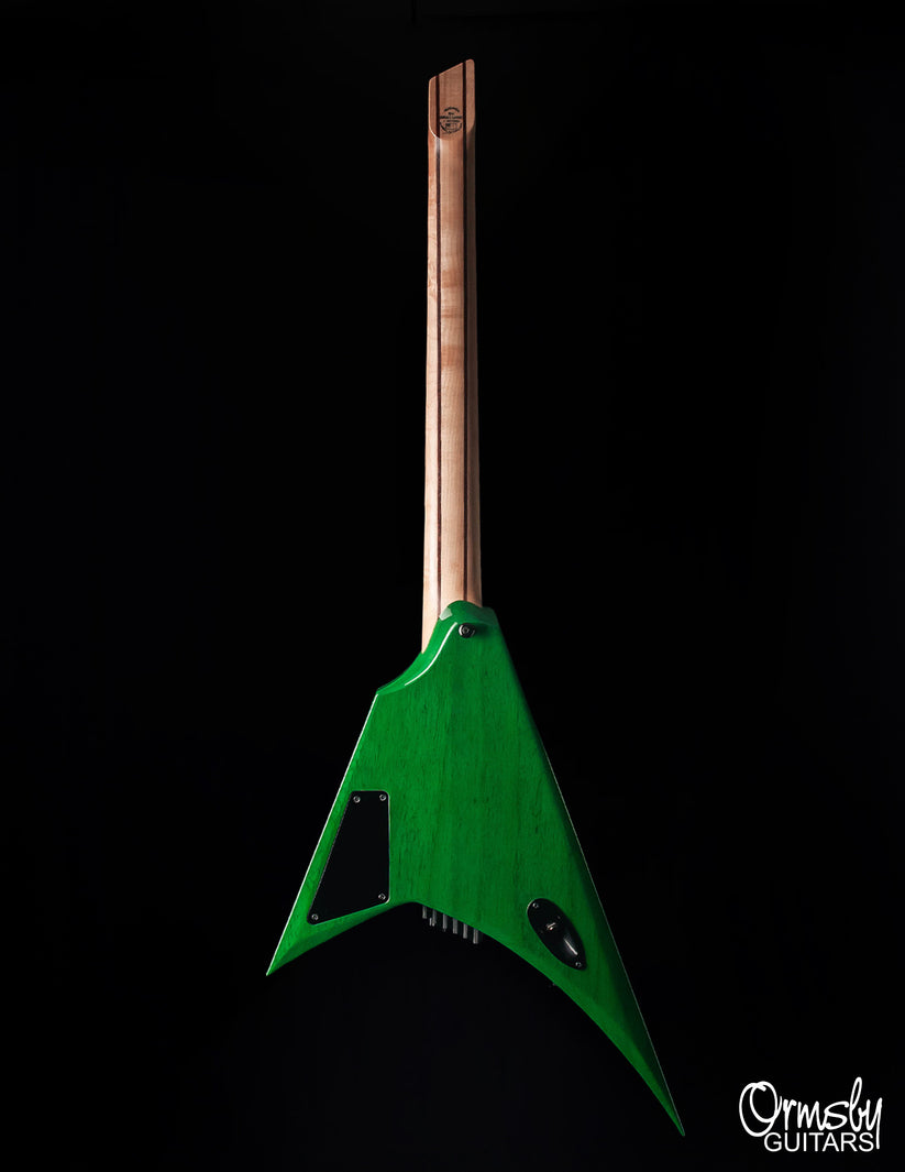 CustomShop - Headless Metal V Green Burl – Ormsby Guitars